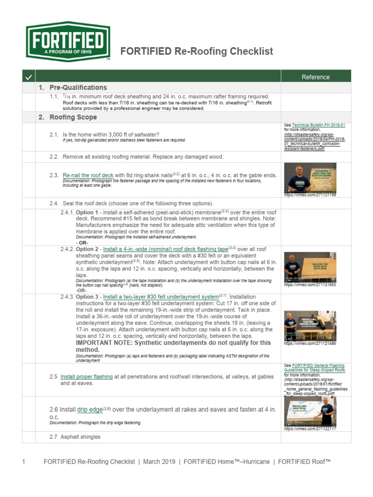 FORTIFIED Re Roof Checklist | PDF | Roof | Building