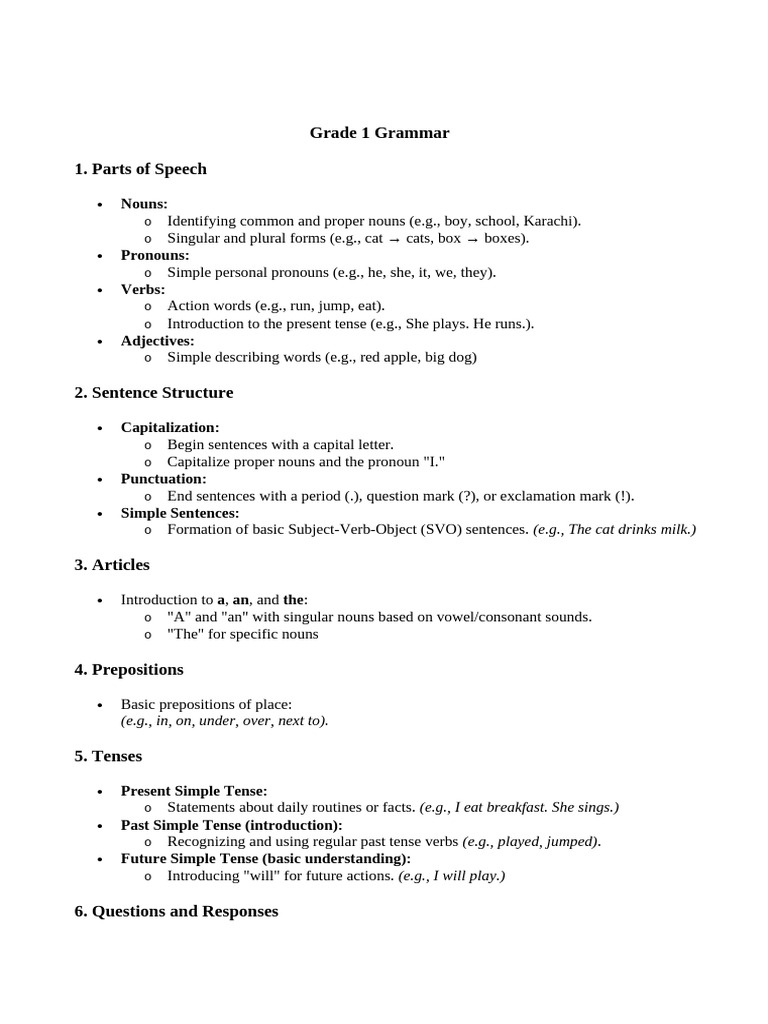 grade 1 grammer | PDF | Word | Noun