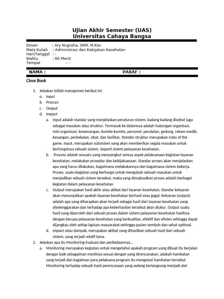 SOAL UAS Administrasi Dan Kebijakan Kesehatan | PDF