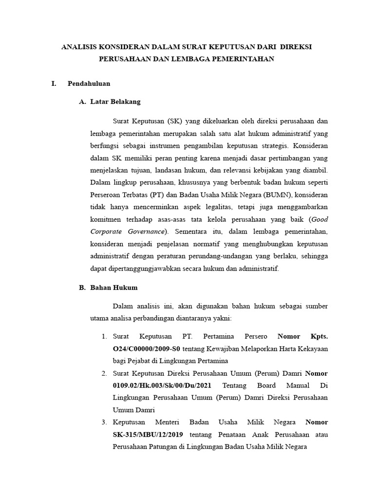 Analisis Konsideran SK Direksi Perusahaan | PDF