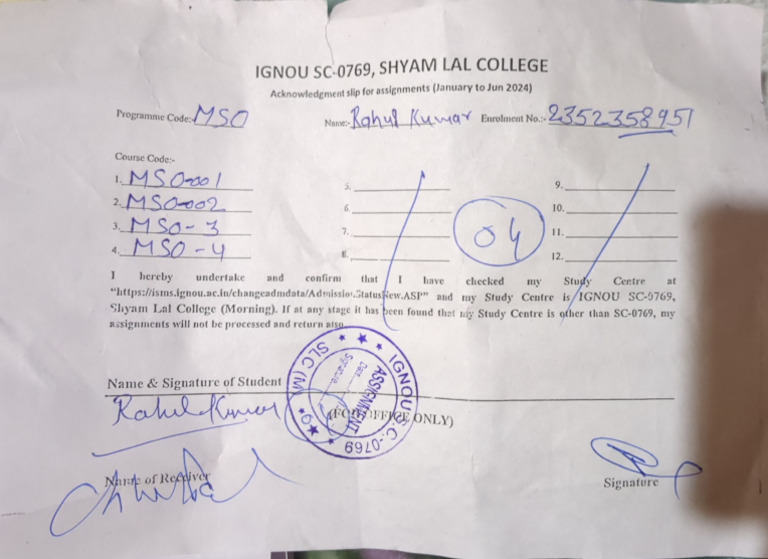 MSO Assignment Slip | PDF