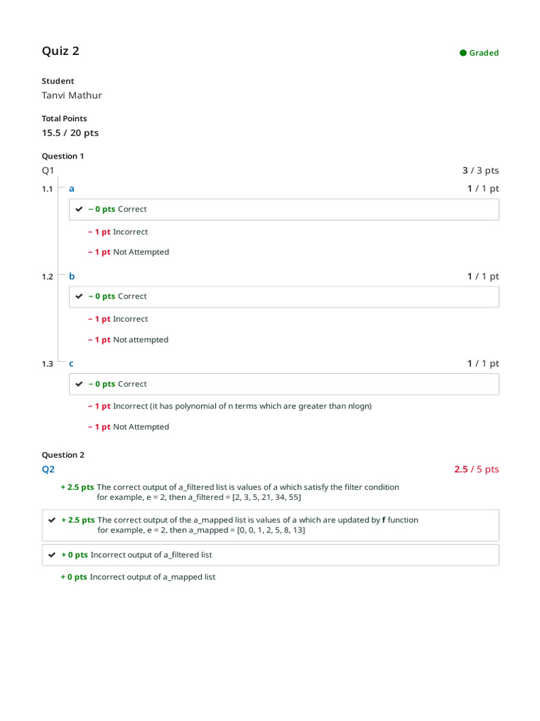 Quiz-2 COL100 | PDF | Recurrence Relation | Algorithms And Data Structures