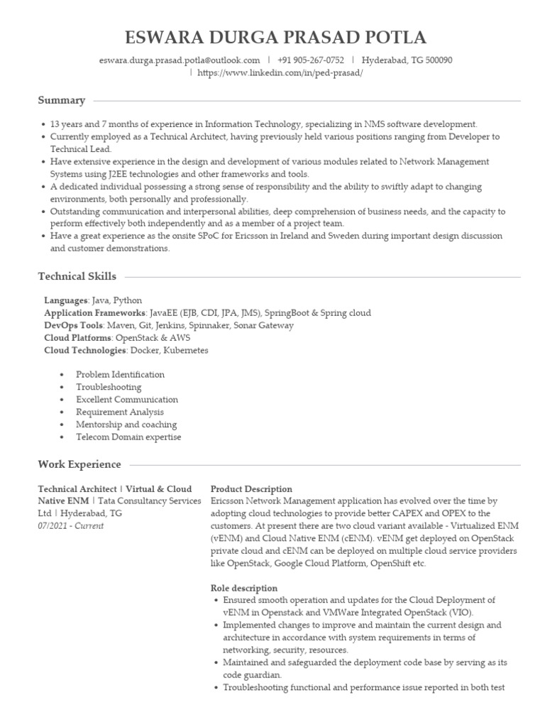 Eswara Durga Prasad Potla Resume | PDF | Open Stack | Cloud Computing