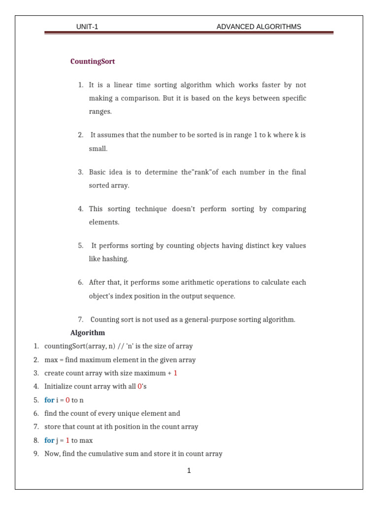13q.define Count Sort and Its Algorithm With An Example | PDF | Theoretical Computer Science ...