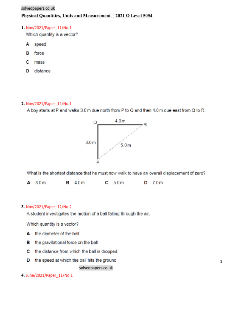 2021 Physical Quantities Units and Measurement O Level 5054 | PDF