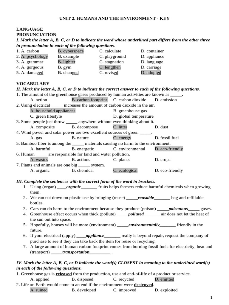 Humans and Environment Vocabulary Quiz | PDF | Deforestation | Agriculture
