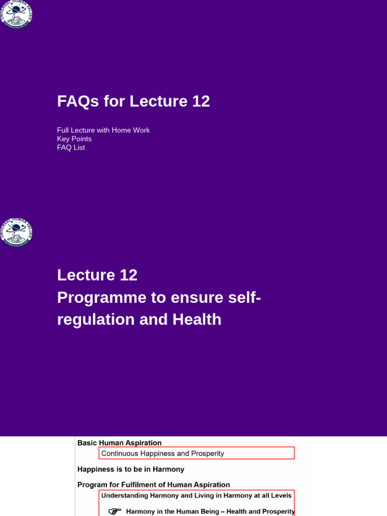 FAQ Lecture 12 - HB Prog for self-regulation and Health v2 | PDF
