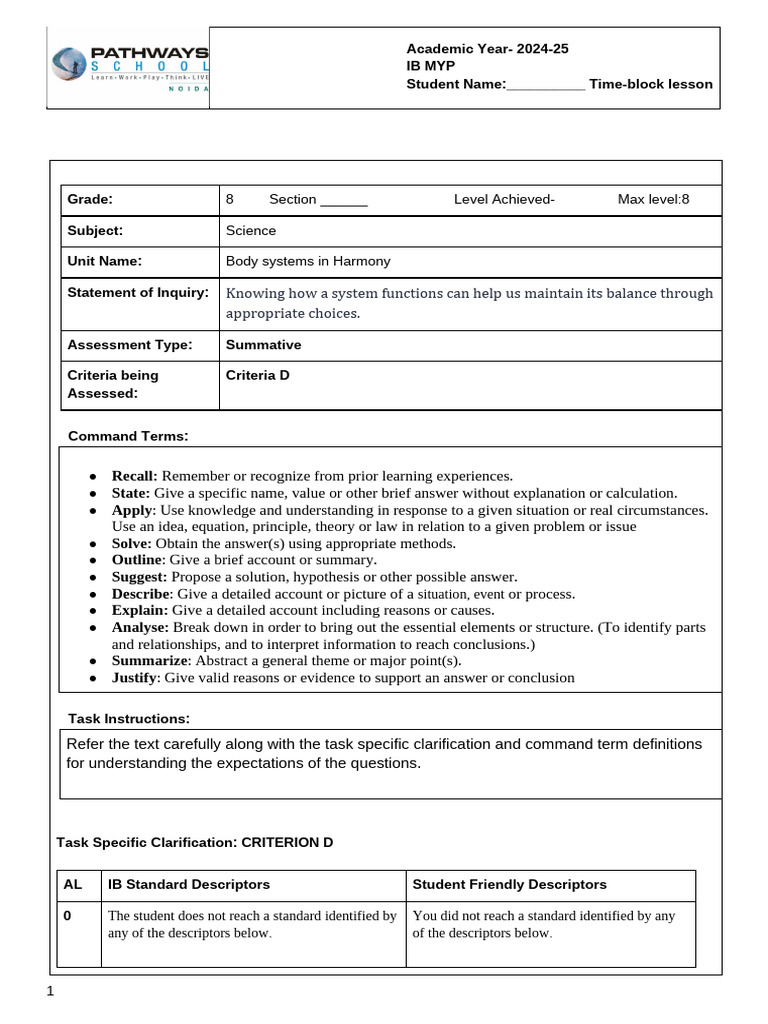 Gr_8_Unit_1__FA_Crit_D_-23.08.2024-MS | PDF | Health Care | Chronic ...