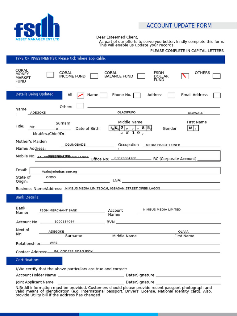 Customer Update Form (New) | PDF | Identity Document | Authentication