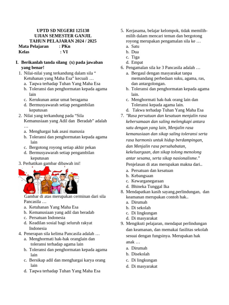 Soal Ujian Semester Ganjil Kelas 6 (TP 2024-2025) | PDF