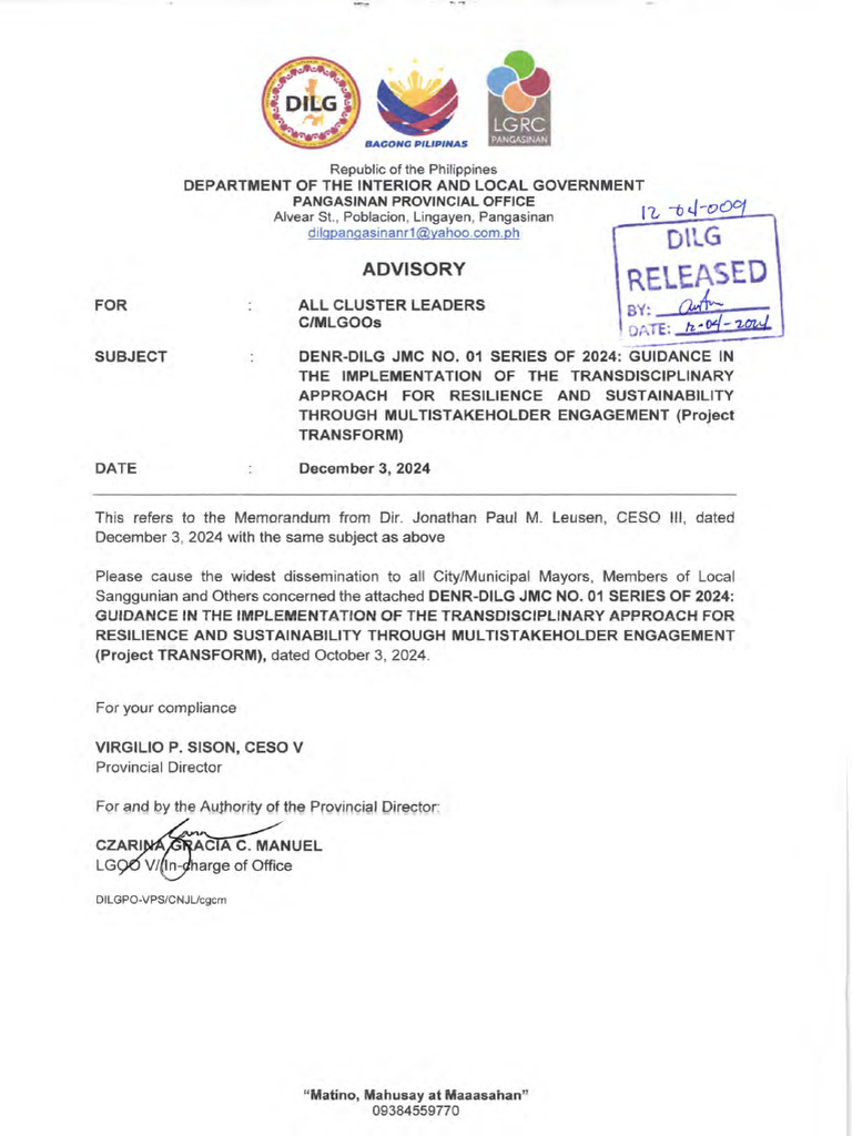 DENR-DILG JMC 2024: Project TRANSFORM | PDF | Climate Resilience ...