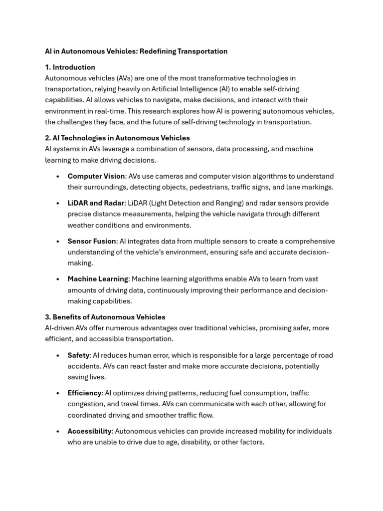 AI in Autonomous Vehicles | PDF | Artificial Intelligence | Intelligence (AI) & Semantics