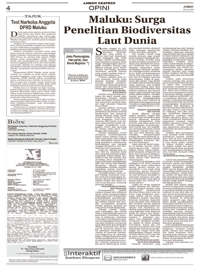 2.Ambon Ekspress Maluku, Surga Penelitian Biodiversitas Laut Dunia | PDF