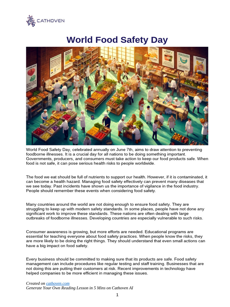 b1 Reading Lesson World Food Safety Day - 157681 | PDF | Food Safety ...