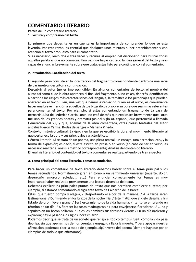 Esquema de Comentario Literario | PDF | Autor