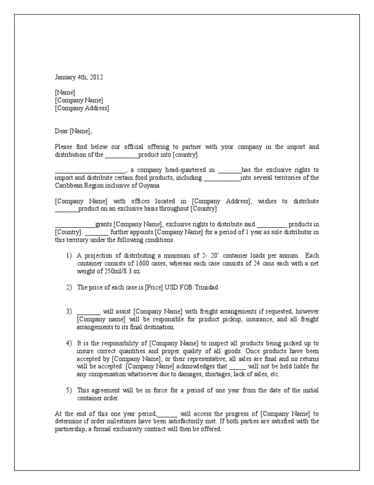 Exclusive Food Distribution Agreement | PDF | Business