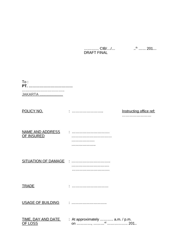 Insurance Claim Report Template | PDF | Business Law | Financial Risk