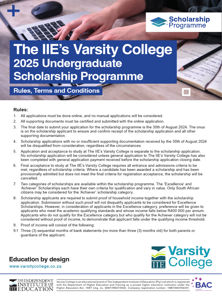 VC Scholarship Programme Ts and Cs Achiever Scholarship | PDF