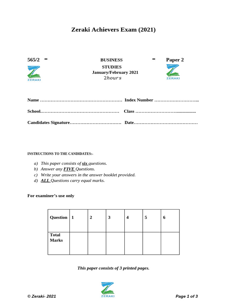 Business Studies Form 3 Paper 2 - Zeraki Achievers 1.0 | PDF | Banks ...