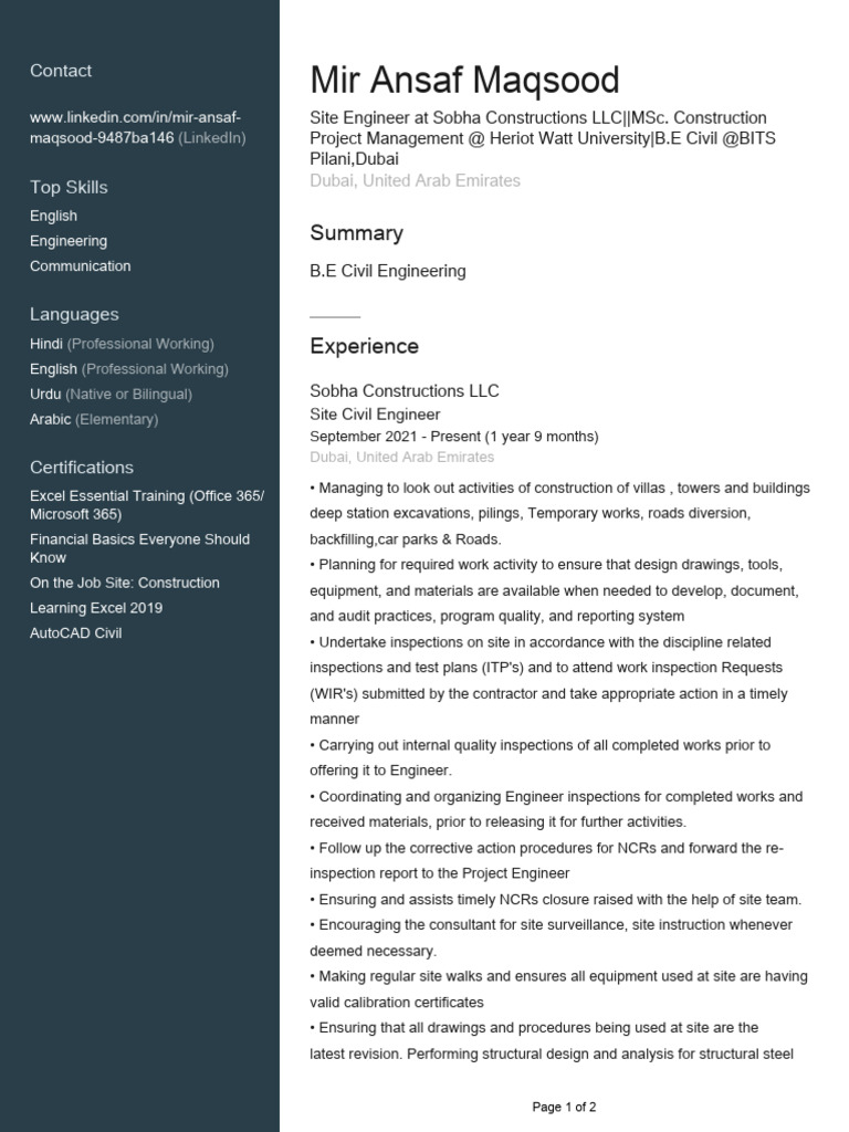 BITS DUbai Civil Shobha | PDF | Engineering