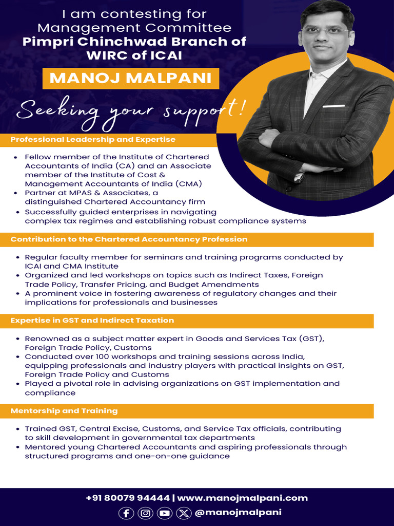 Manoj Malpani Profile ICAI C | PDF | Taxes | Business