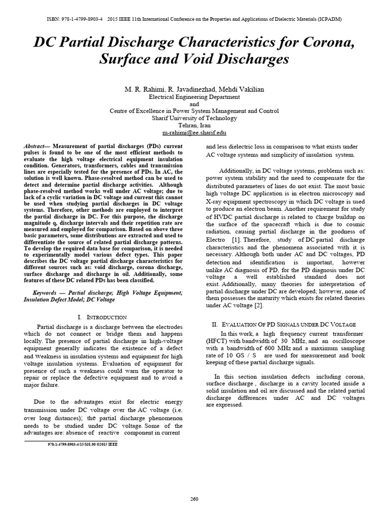 DC Partial Discharge Characteristics For Corona Surface and Void ...