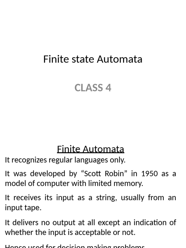 Class 4 Finite State Automata | PDF | Automata Theory | Theoretical Computer Science