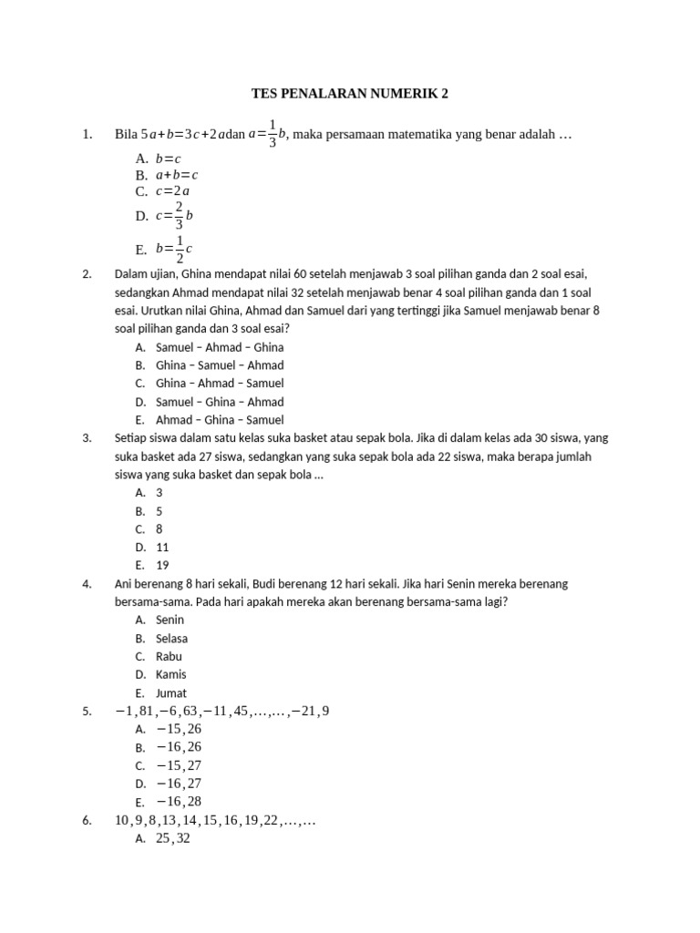 Tes Numerik 2 | PDF