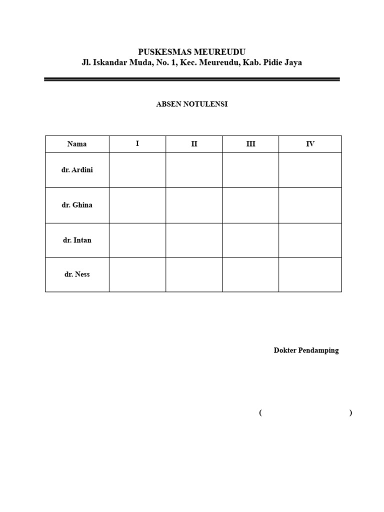 Absensi Notulensi_Internship Meureudu | PDF