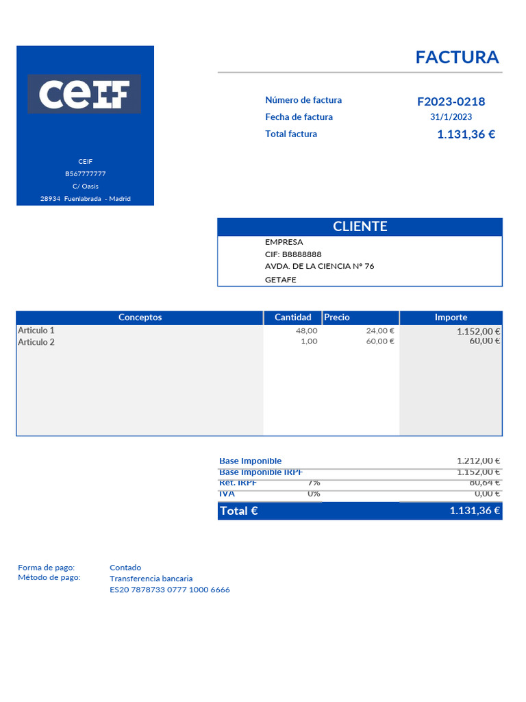 Ejercicio 8 - Factura | PDF