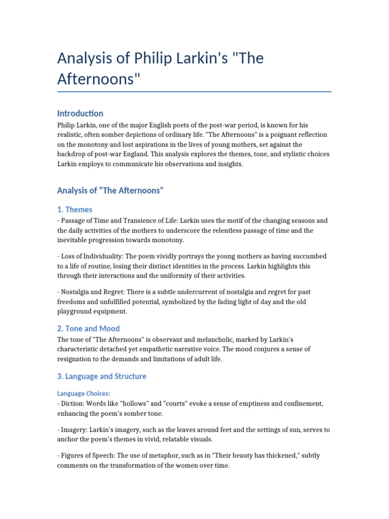 Analysis of The Afternoons | PDF | Poetry