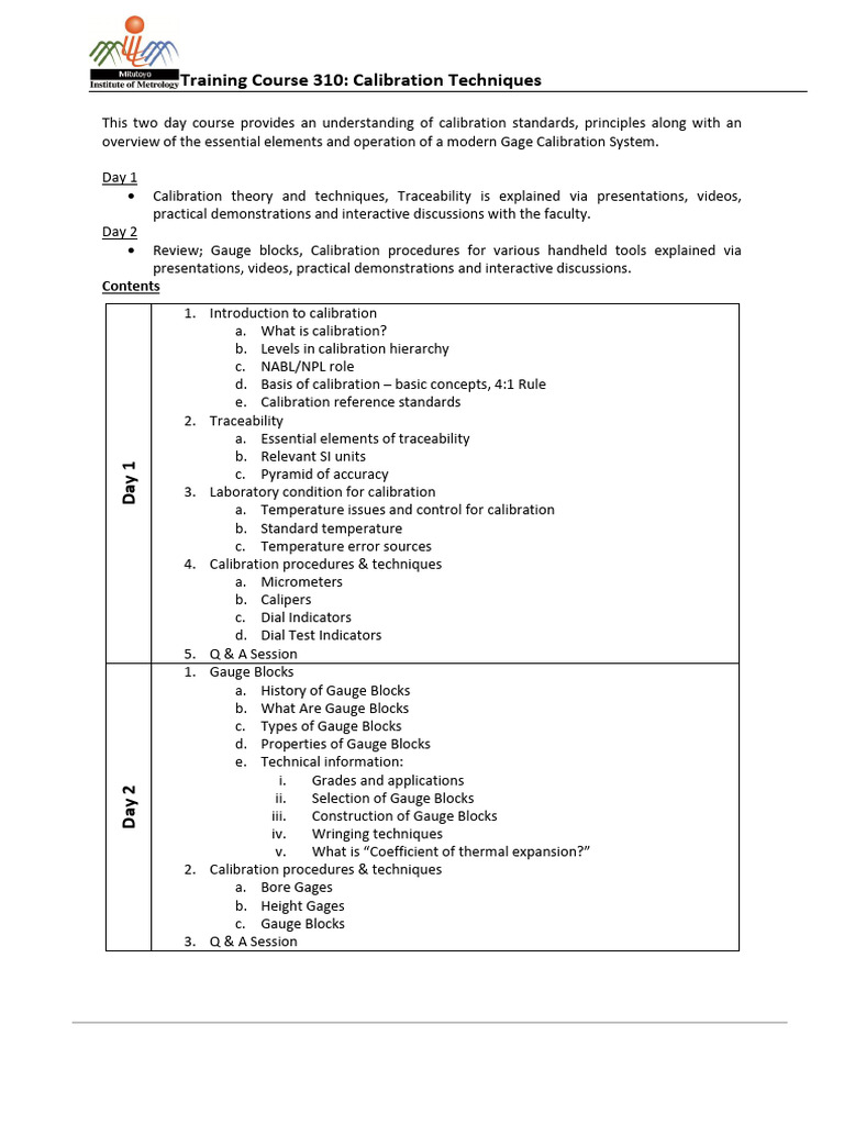 Mitutoyo Calibration Techniques Training | PDF | Calibration | Science