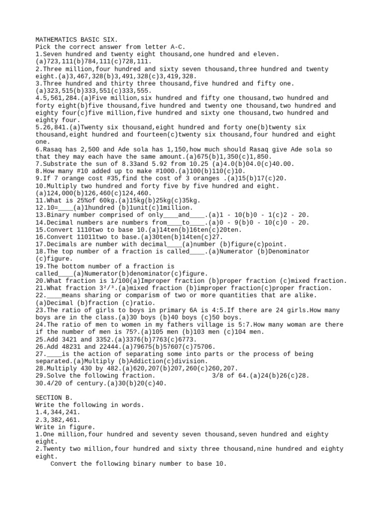 Mathematics Basic Six.-Wps Office | PDF | Decimal | Lexicology