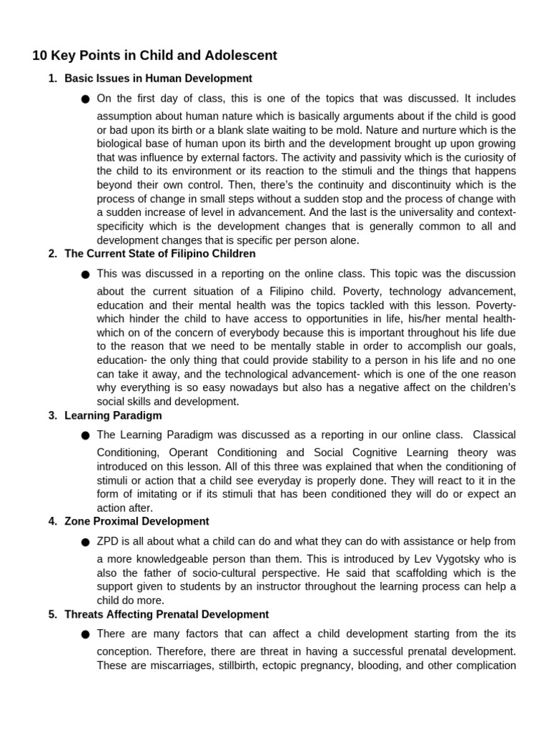 10 Key Concept in Child and Adolescent | PDF | Learning | Psychology