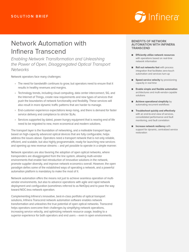 Network Automation With Infinera Transcend 0321 SB RevB 1023 | PDF | Computer Network | Automation