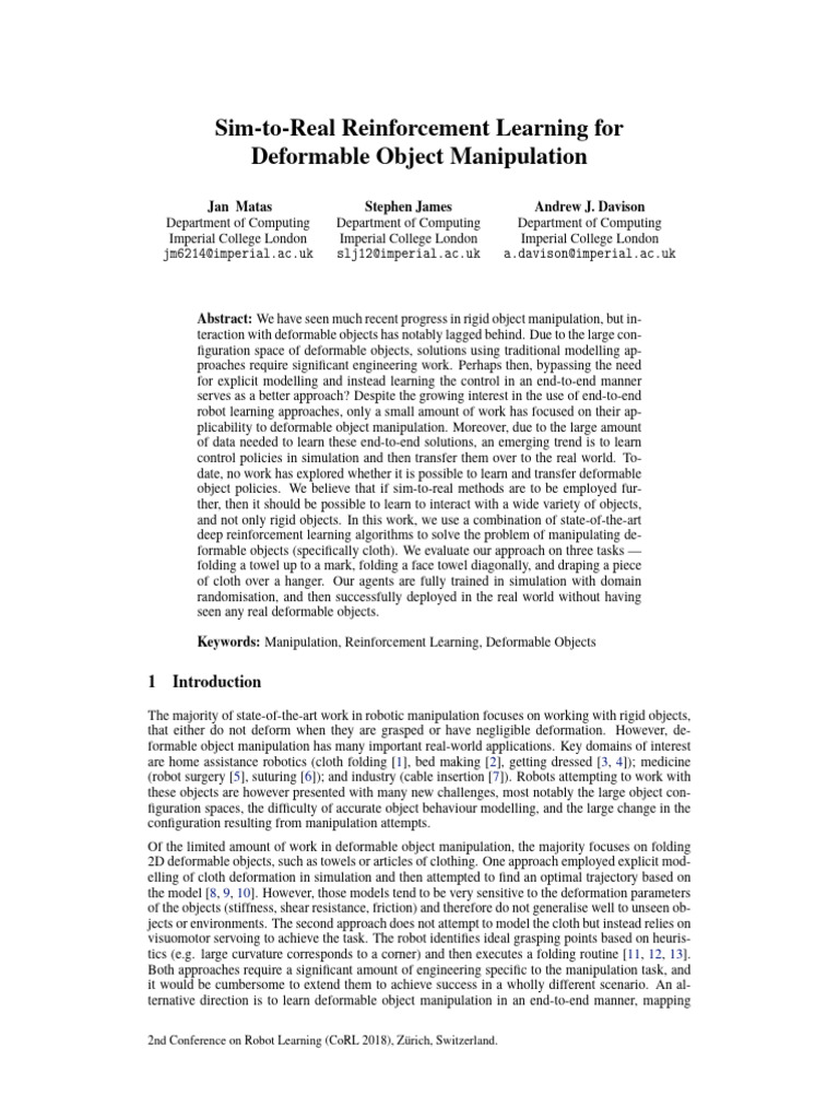 PMLR (2018). Sim-to-Real Transfer in Reinforcement Learning for Deformable Object Manipulation ...