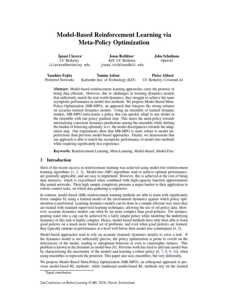 PMLR (2018). Model-Based Reinforcement Learning via Meta-Policy ... PMLR (2018). Model-Based Reinforcement Learning via Meta-Policy ...