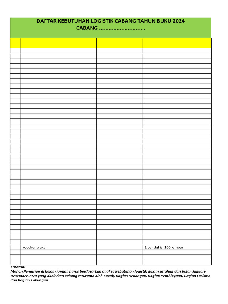 Form Kebutuhan Logistik Cabang Tahun 2024 | PDF