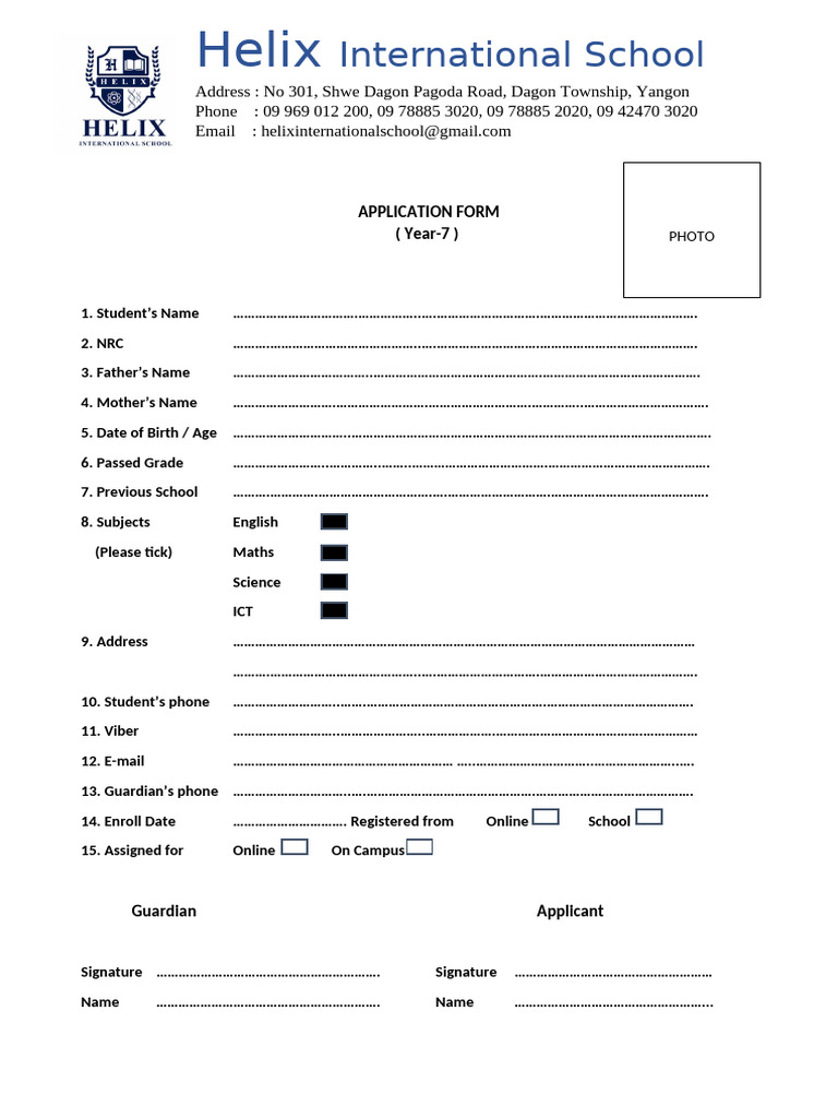 HIS - Year-7 Student Form | PDF