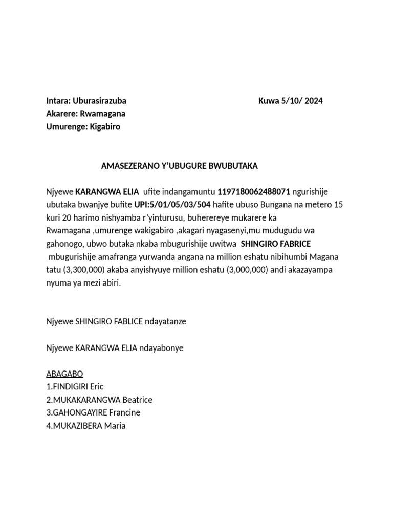 Amasezerano y'Ubugure bw'Ubutaka | PDF