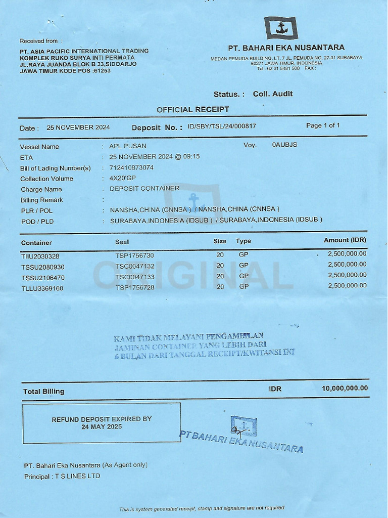 Deposit Receipt Pdf