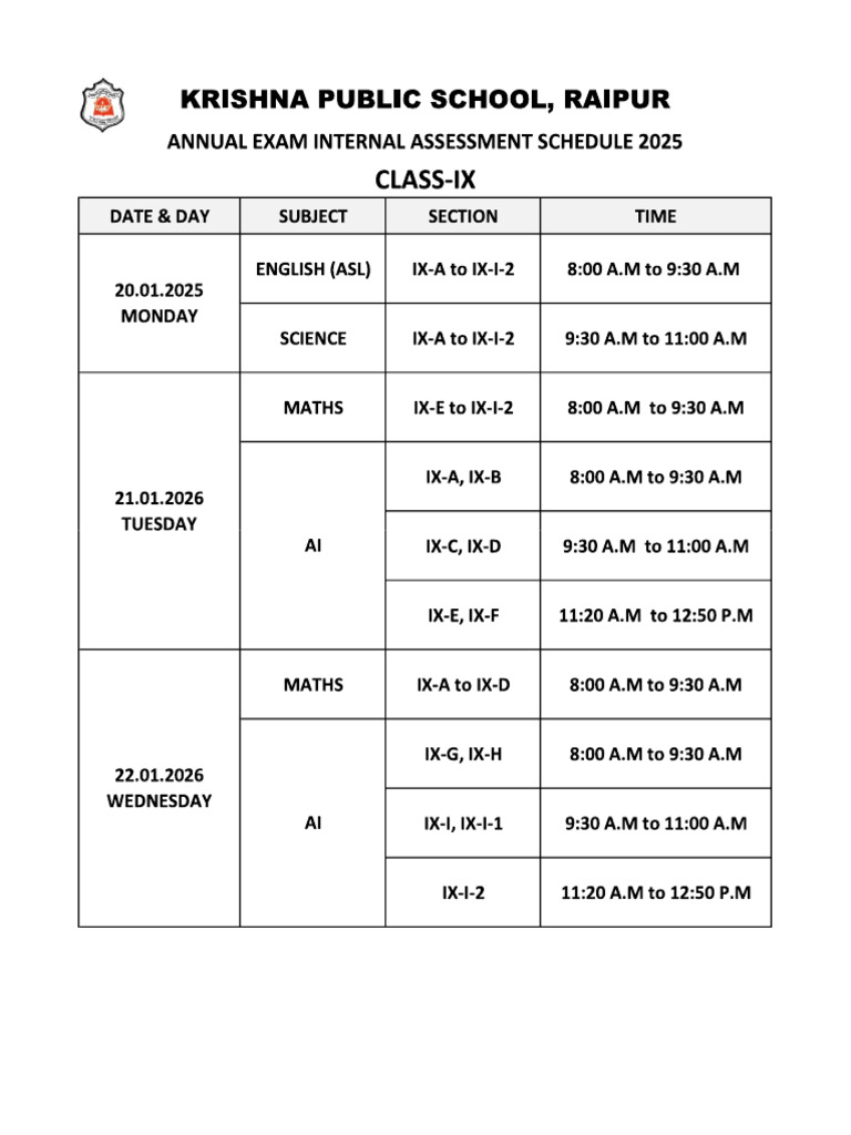CLASS - IX-ANNUAL EXAM INTERNAL ASSESSMENT SCHEDULE 2025 | PDF