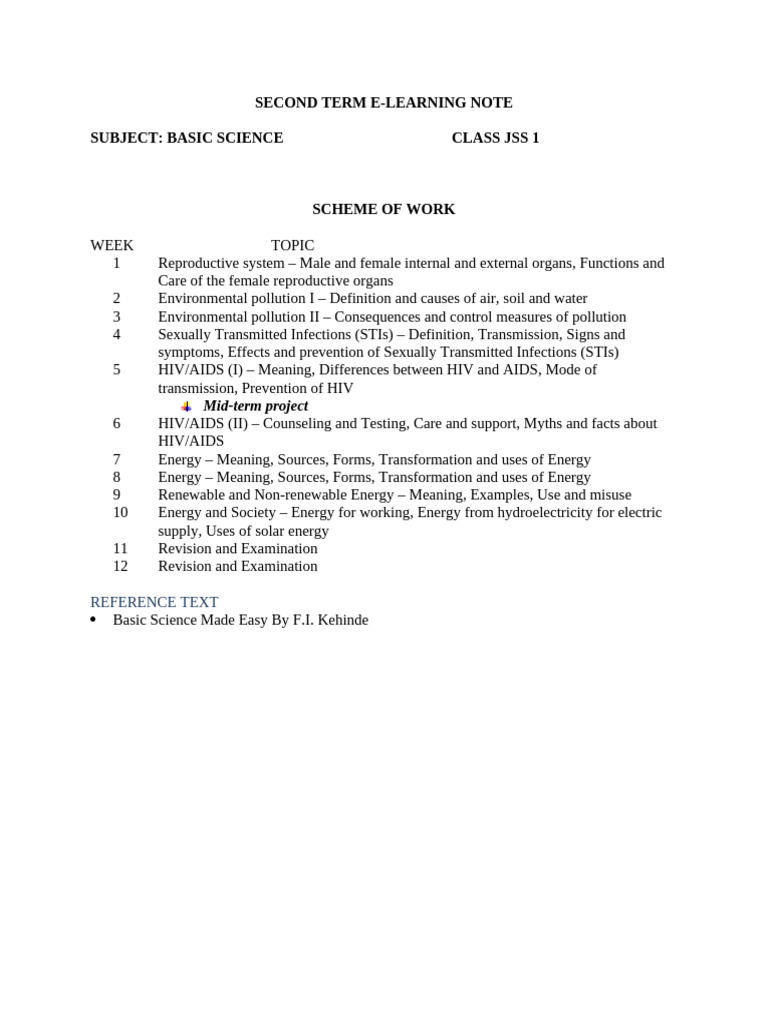 2ND Term J1 Basic Science | PDF | Reproductive System | Chemical Elements