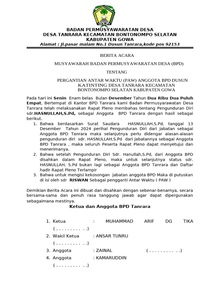 BERITA ACARA PAW | PDF