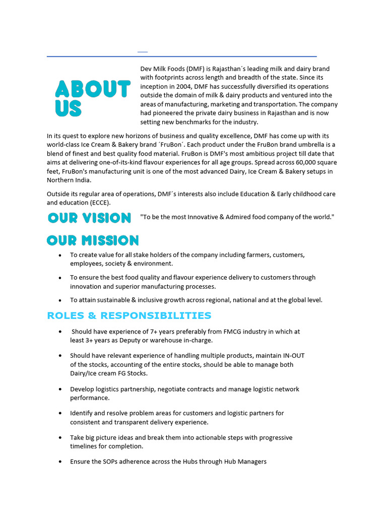 Frubon - Warehouse Incharge | PDF | Dairy | Business