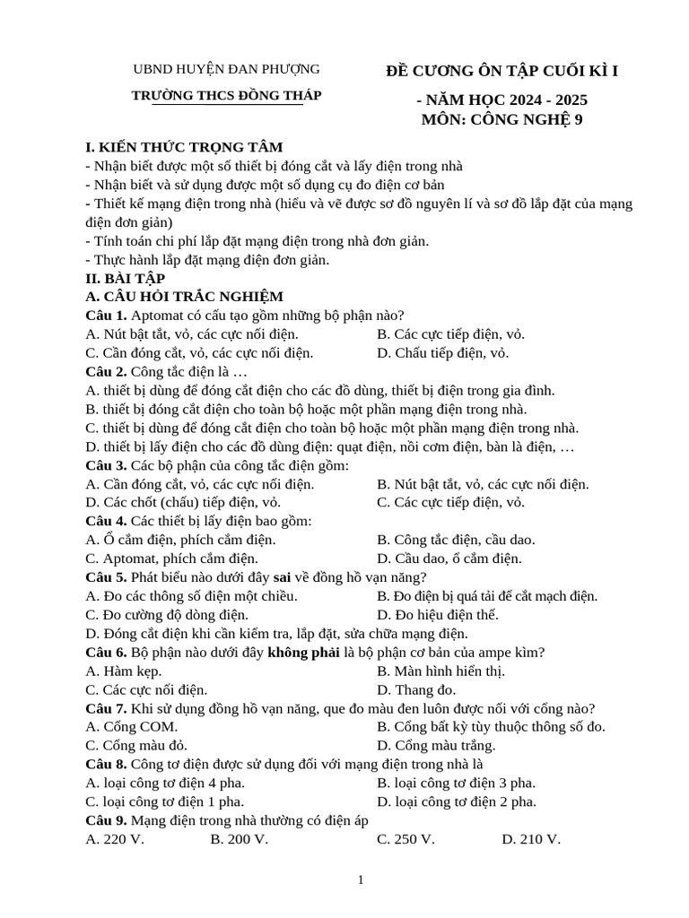 De Cuong on Tap Cki Cn9 | PDF