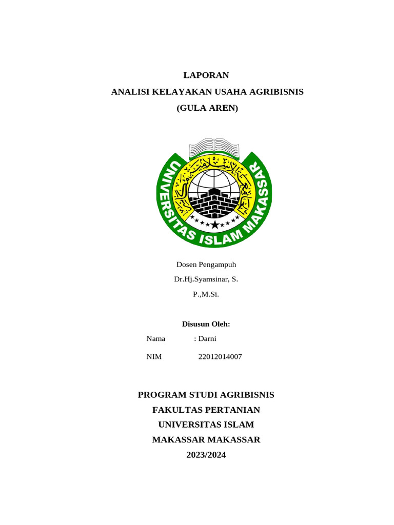 Laporan Kelayakan Usaha Agribisnis Darni 22012014007 | PDF