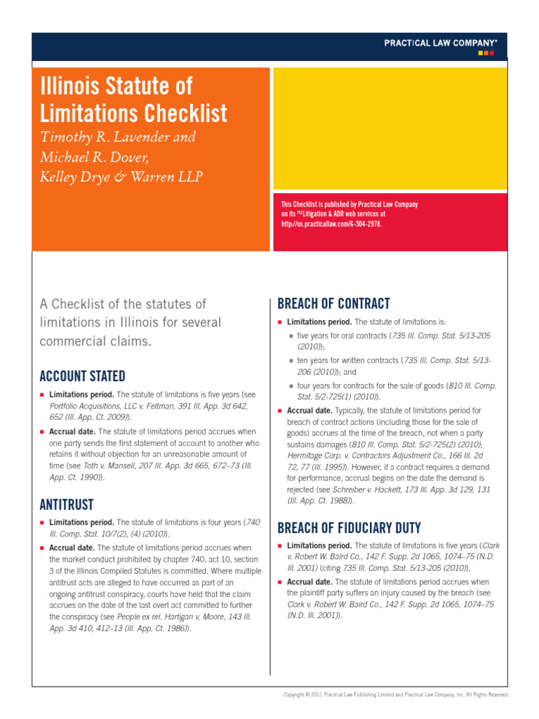 Illinois Statute of Limitations Checklist | PDF | Statute Of ...