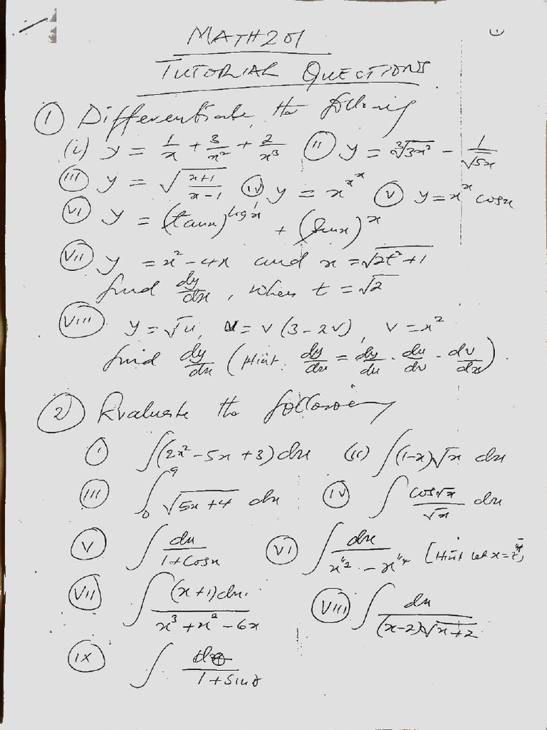 Math201 Tutorial Questions 2023 | PDF
