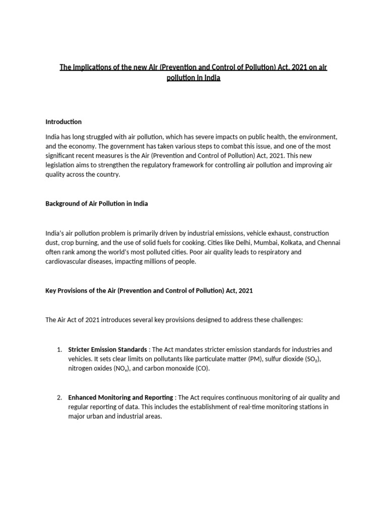 Air Pollution Act 2021: Key Impacts in India | PDF | Air Pollution ...